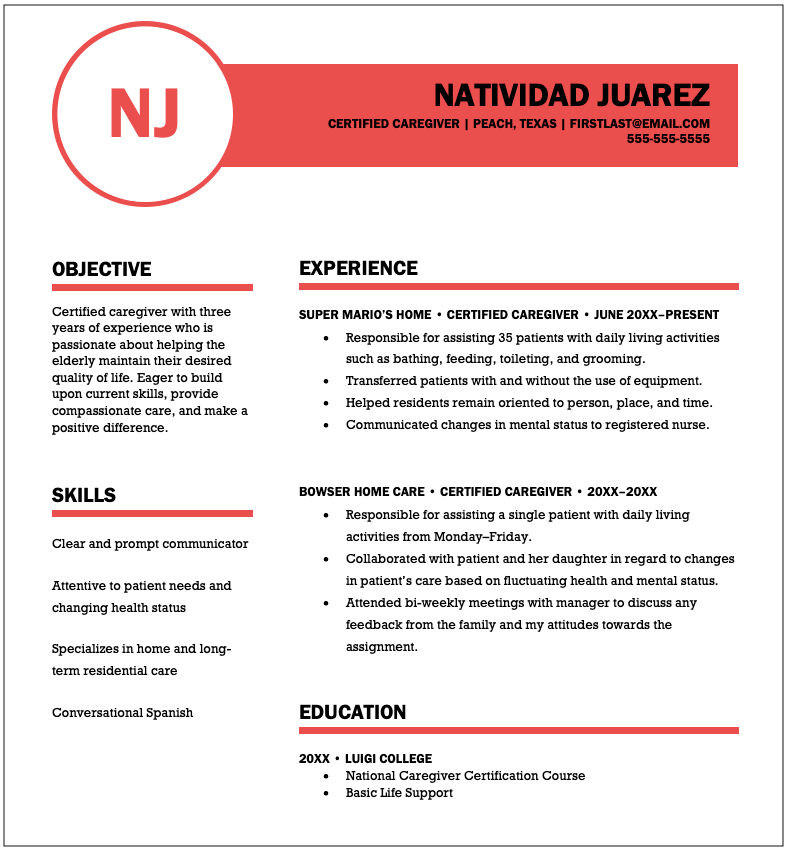 Caregiver Resume Writing Tips And Sample Intelycare 9911