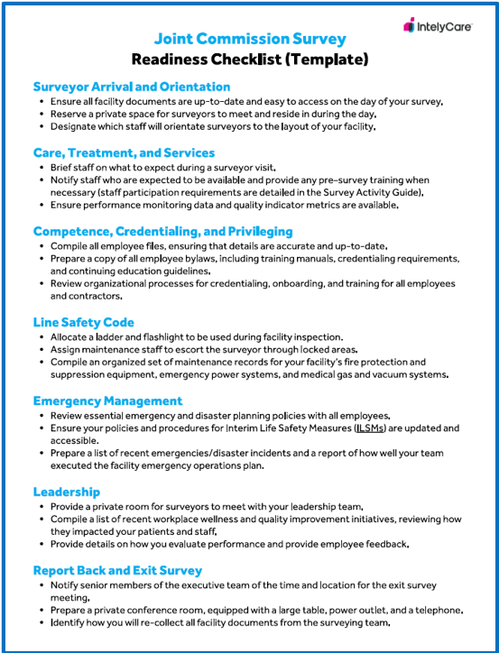 Joint Commission Survey Readiness Checklist | IntelyCare